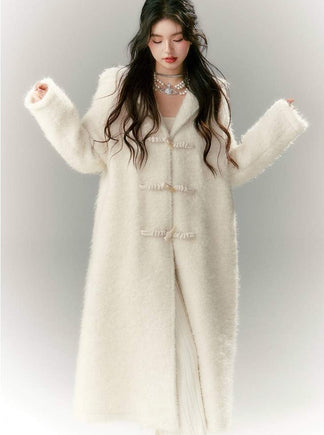 Pure white horn button wool coat – Belchic