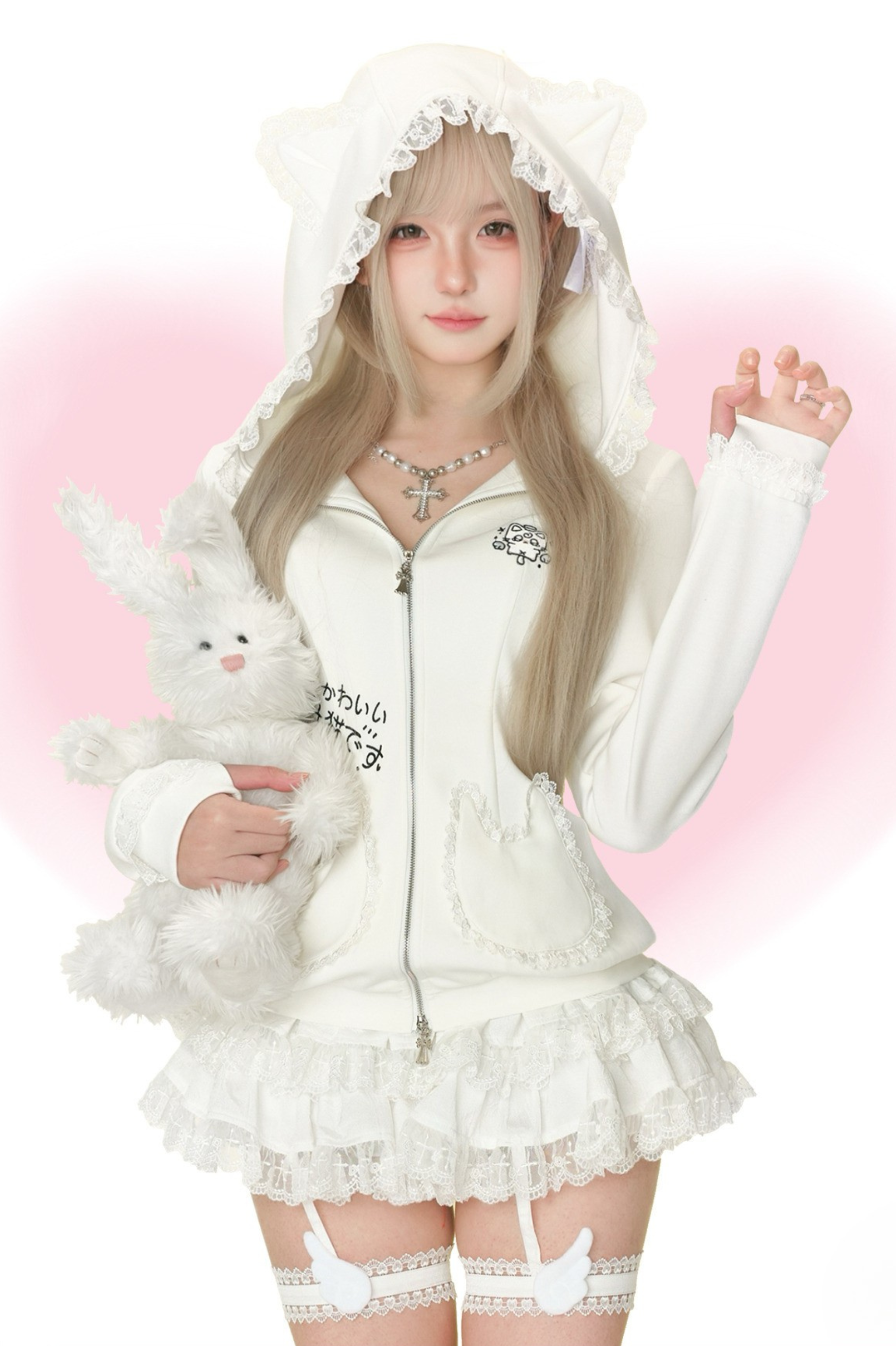Cat Ear Lace Hooded Hoodie + Cake Skirt – Belchic