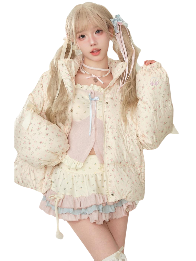 Little Girly Flower High-Neck Down + Flower Top + Ruffle Skirt – Belchic