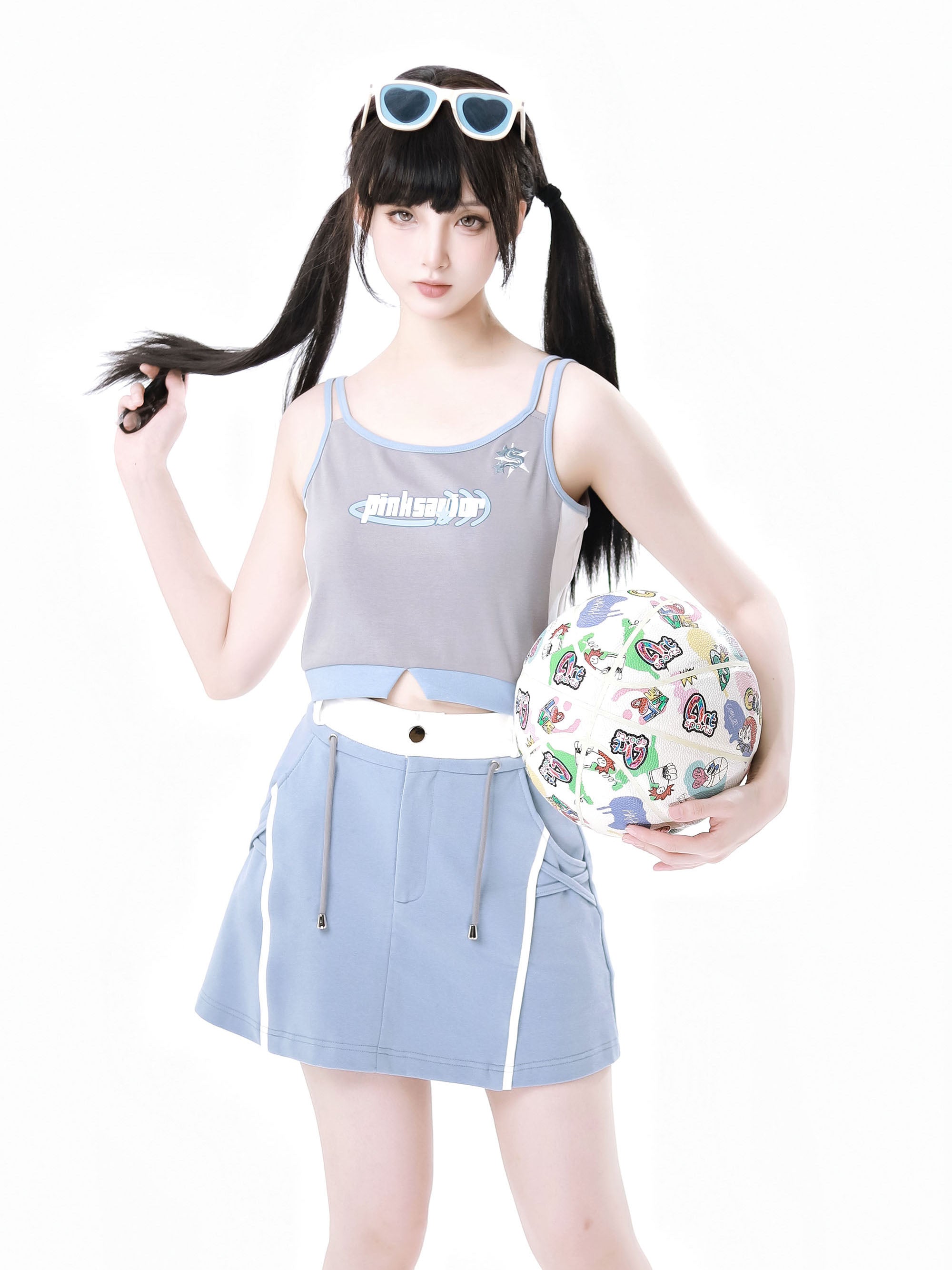 Sea Salt Soda Blue Summer Island Sport Top + Camisole + Long Skirt + S ...