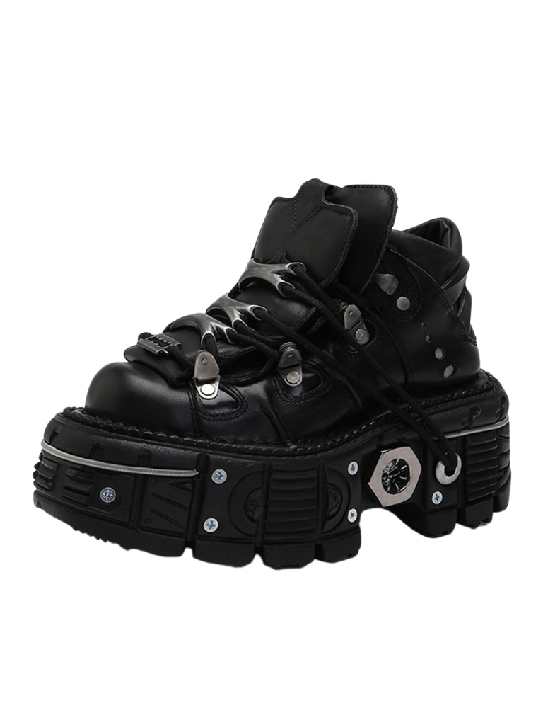 Dark punk platform metal high-top shoes [with plain chain nut]. – Belchic
