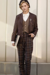 Retro Sia College Trench Coat + Check Dress + Check Vest + Shirt + Pan ...