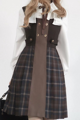 Retro Sia College Trench Coat + Check Dress + Check Vest + Shirt + Pan ...
