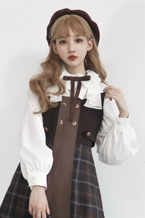 Retro Sia College Trench Coat + Check Dress + Check Vest + Shirt + Pan ...