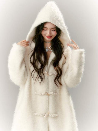 Pure white horn button wool coat – Belchic
