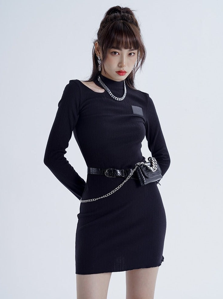 アシメデザインニットタイトワンピース – Belchic