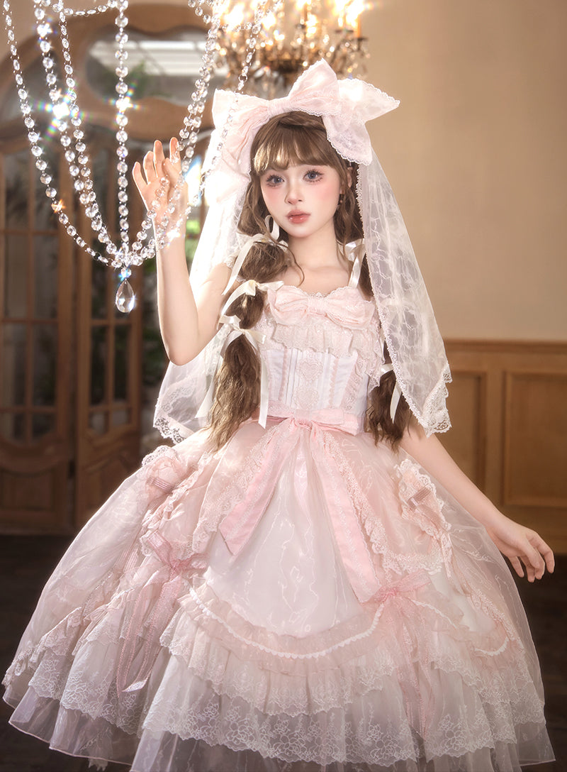 Candy Flavor Flower Lace Tulle Suspender Dress + Inner Shirt + Ribbon ...