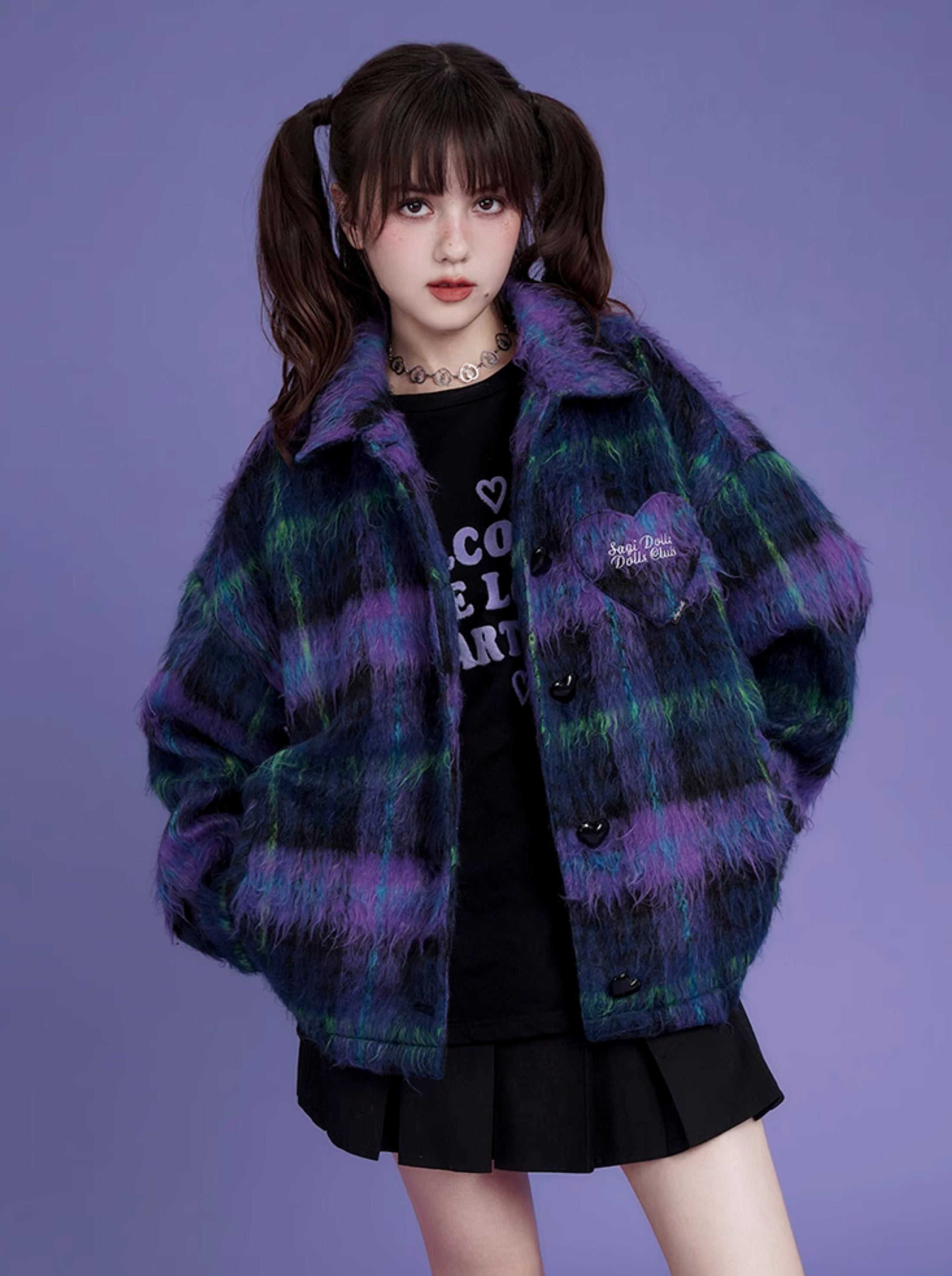 Dark Plaid Purple Casual Coat – Belchic