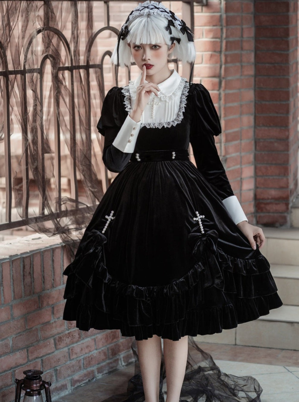 Velvet Cross Maid Gothic Dark Lolita Dress – Belchic