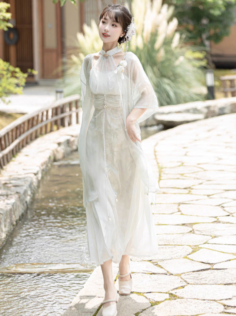 China Halter Neck Suspender Dress + Sheer Jacket – Belchic