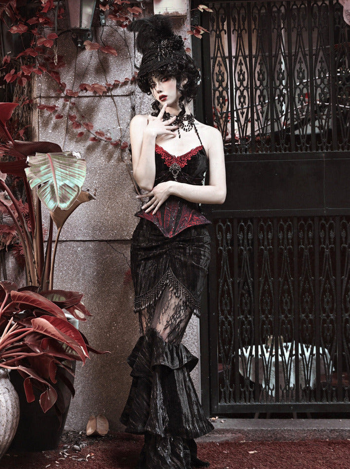 Dutchess Gothic Velvet Lace Sheer Hip Hugging Mermaid Skirt – Belchic