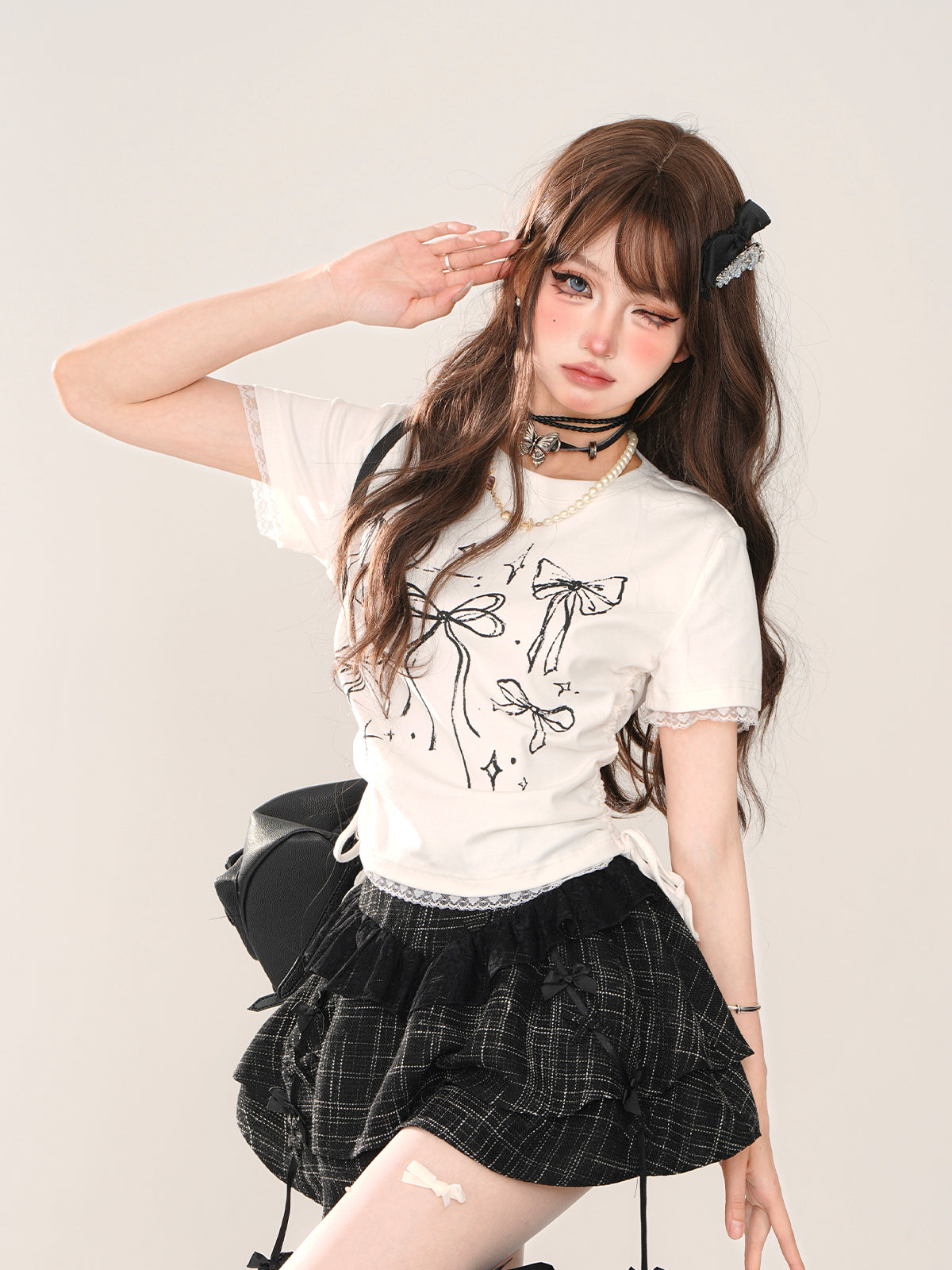 Sweet Illustration Side Shirring Ribbon Top – Belchic Sweet Illustration Side Shirring Ribbon Top – Belchic