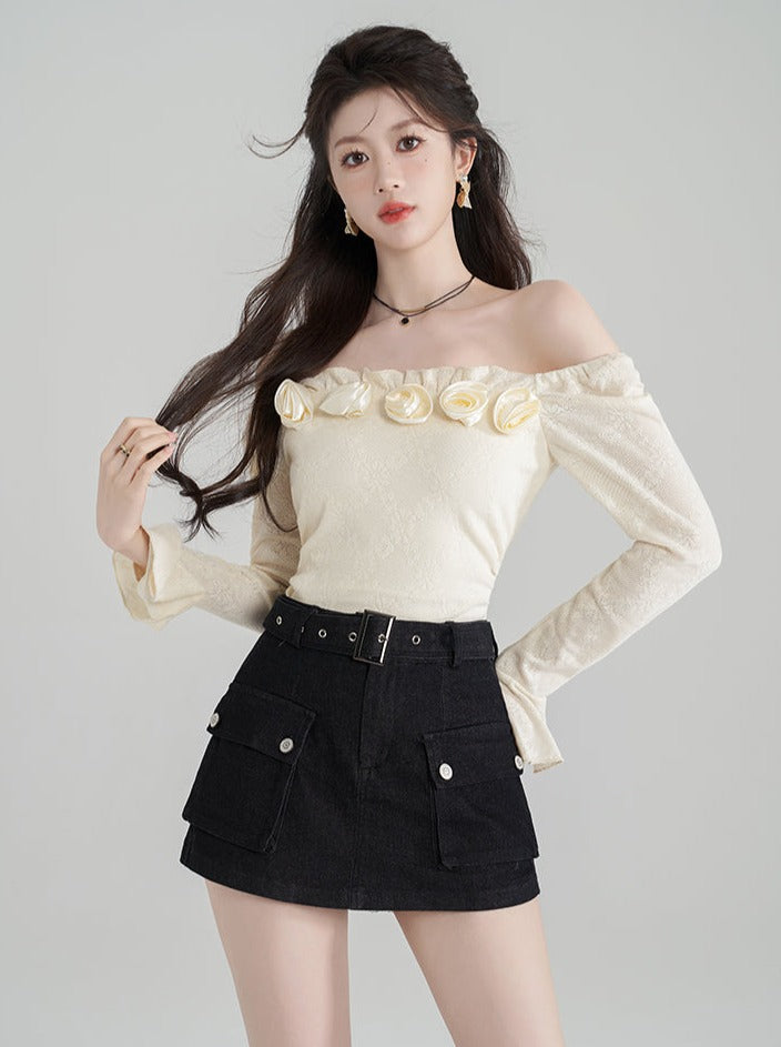 フラワーオフショルダートップス+タイトパンツスカート – Belchic フラワーオフショルダートップス+タイトパンツスカート – Belchic