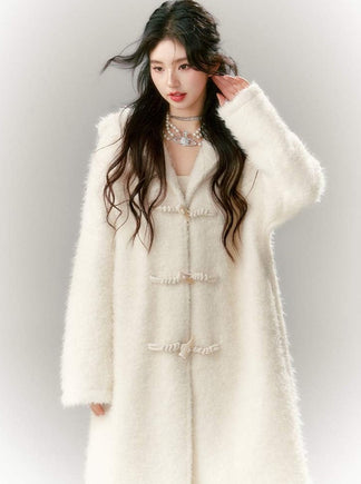 Pure white horn button wool coat – Belchic