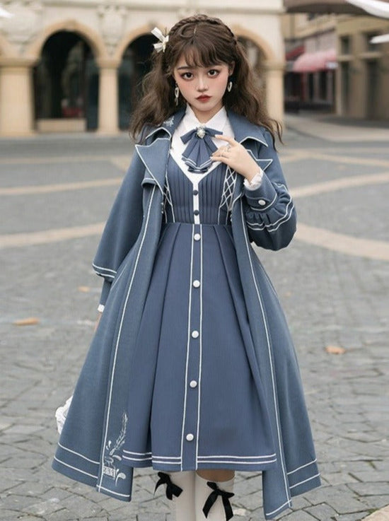 Front button line dress with ribbon + Volume Three Brine embroidery co ...