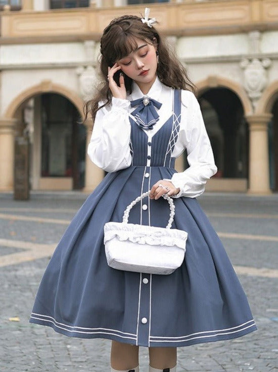 Front button line dress with ribbon + Volume Three Brine embroidery co ...