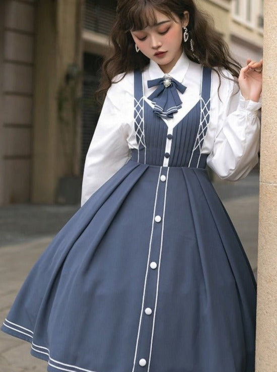 Front button line dress with ribbon + Volume Three Brine embroidery co ...