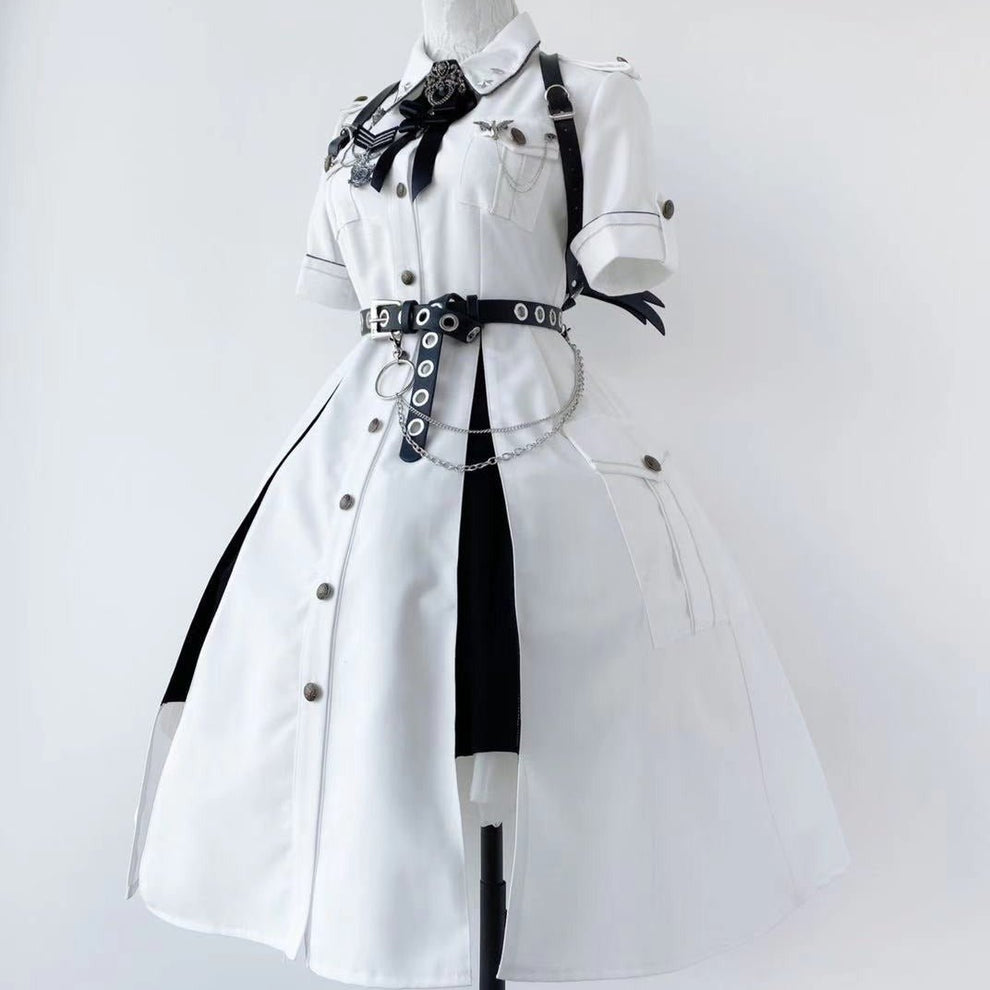 [Military Uniform] Front Button Army Taste Split Dress – Belchic