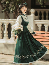 Lace Stand Collar Heart Button French Flower Dress – Belchic