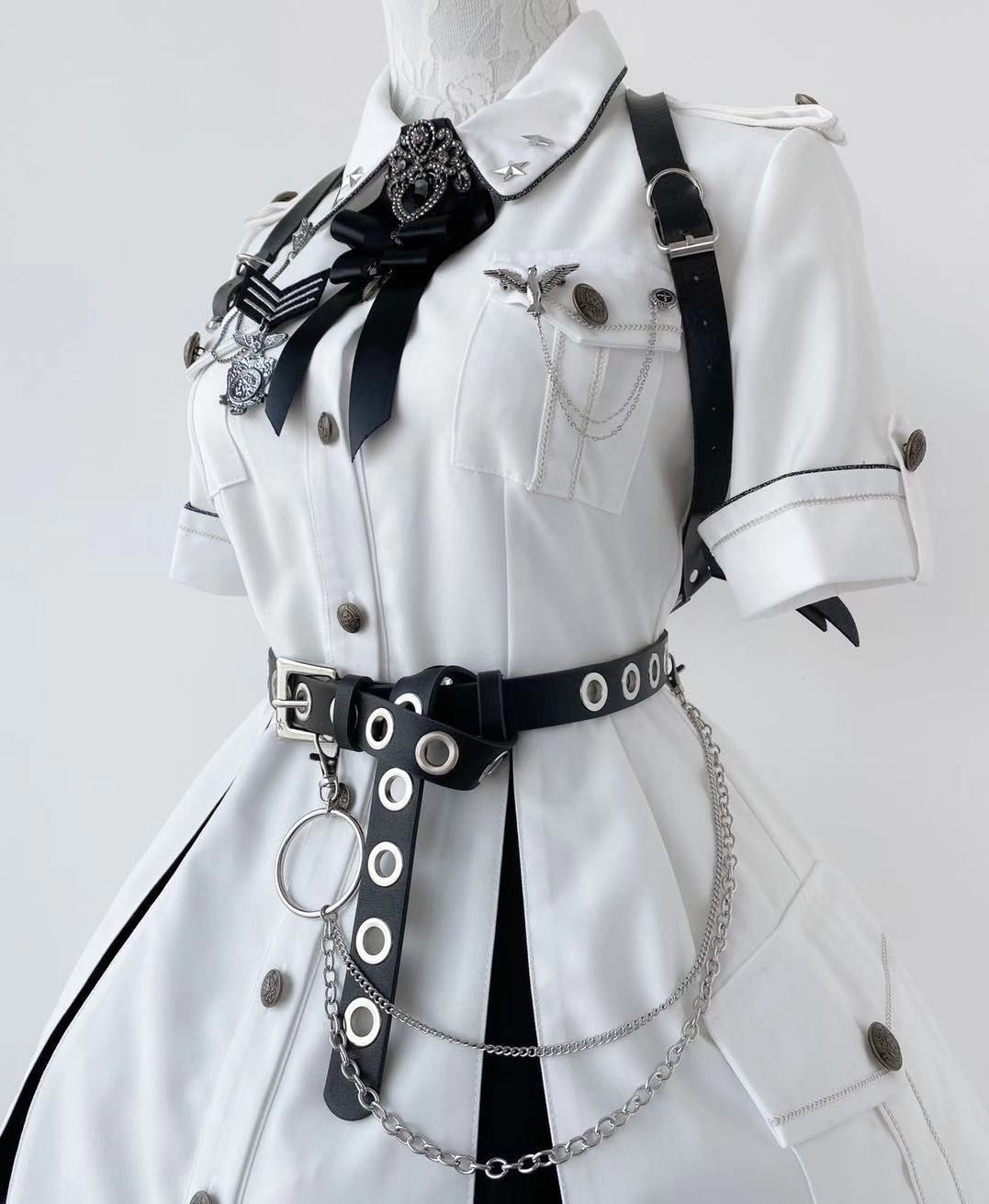 [Military Uniform] Front Button Army Taste Split Dress – Belchic