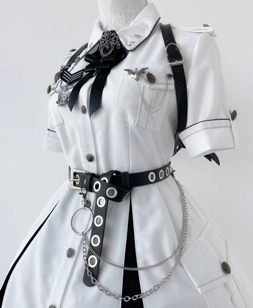 [Military Uniform] Front Button Army Taste Split Dress – Belchic